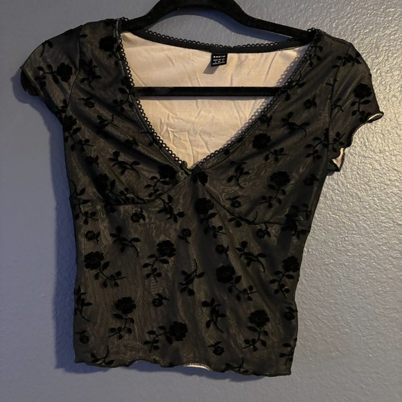 SHEIN | Tops | Sheer Rose Print Blouse | Poshmark